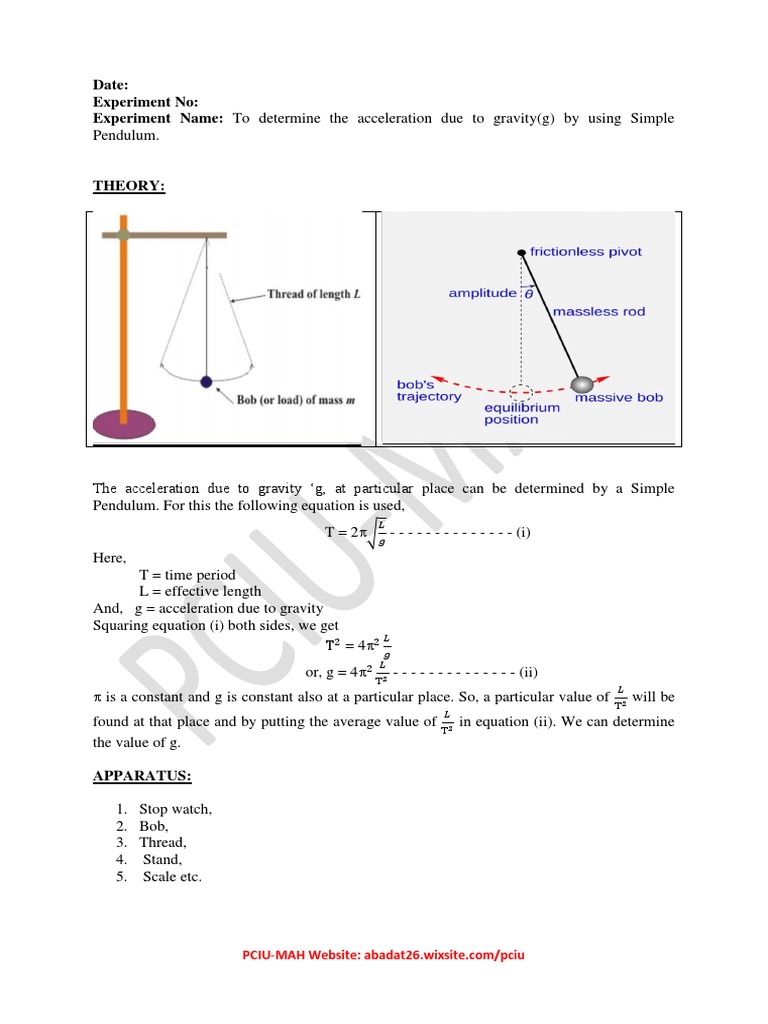 Determining g with a Simple Pendulum | PDF | Pendulum | Applied And ...