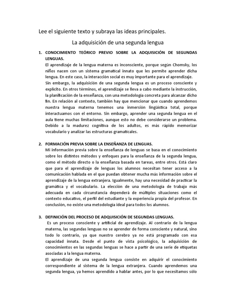 Adquisición de una Segunda Lengua | PDF | Segundo lenguaje | Aprendizaje