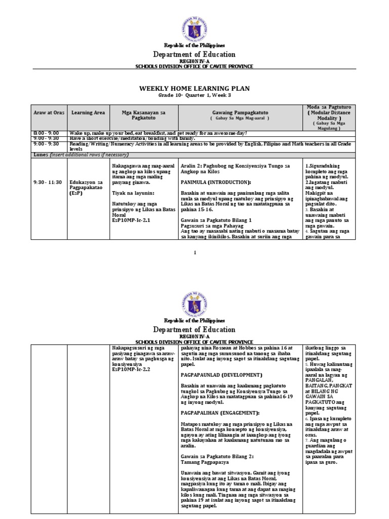 ESP Grade 10 Q1 W3 | PDF
