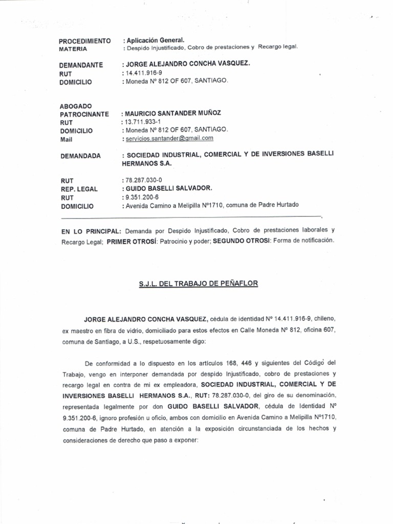 Demanda Despido Improcedente Pdf 