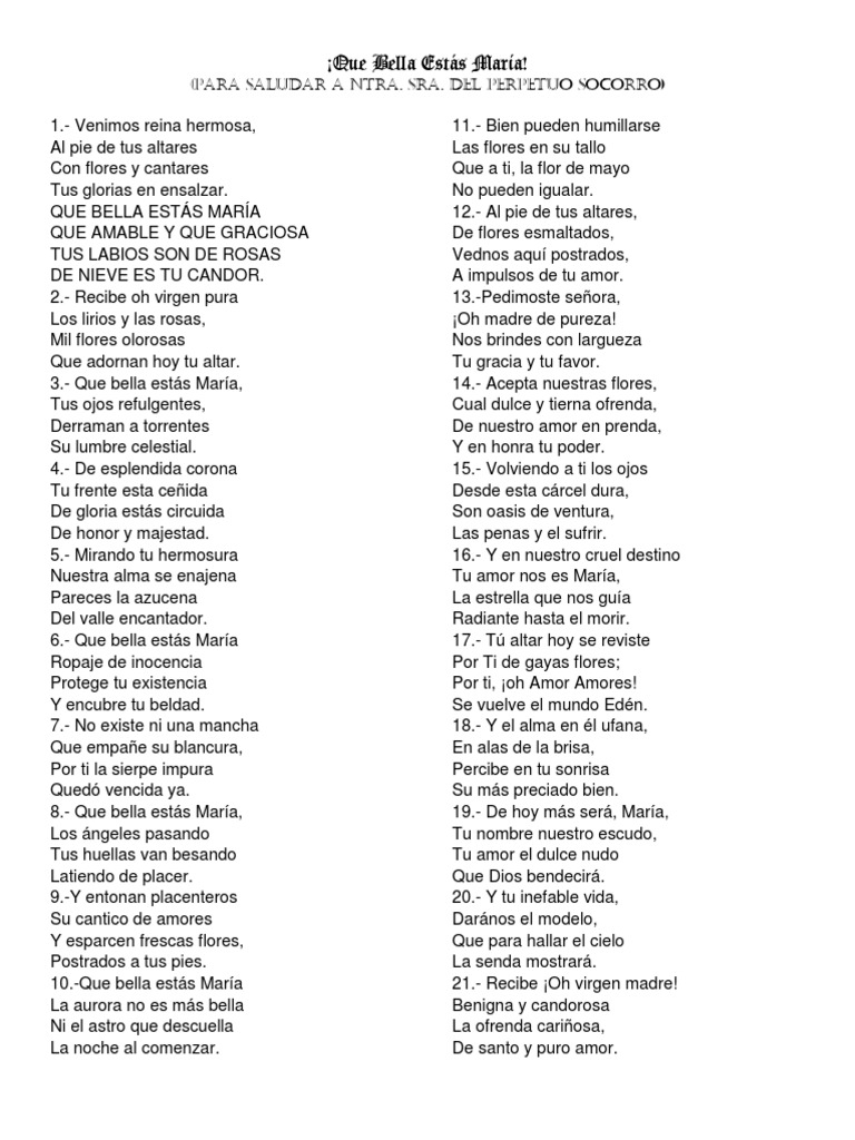 Que Bella Estás María: Himno de Alabanza | PDF | María, madre de Jesús ...