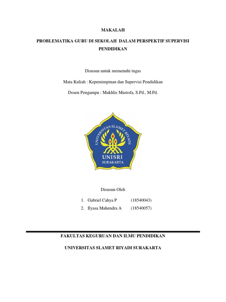 Makalah Problematika Guru Di Sekolah Dalam Perspektif Supervisi Pendidikan | PDF | Karier ...