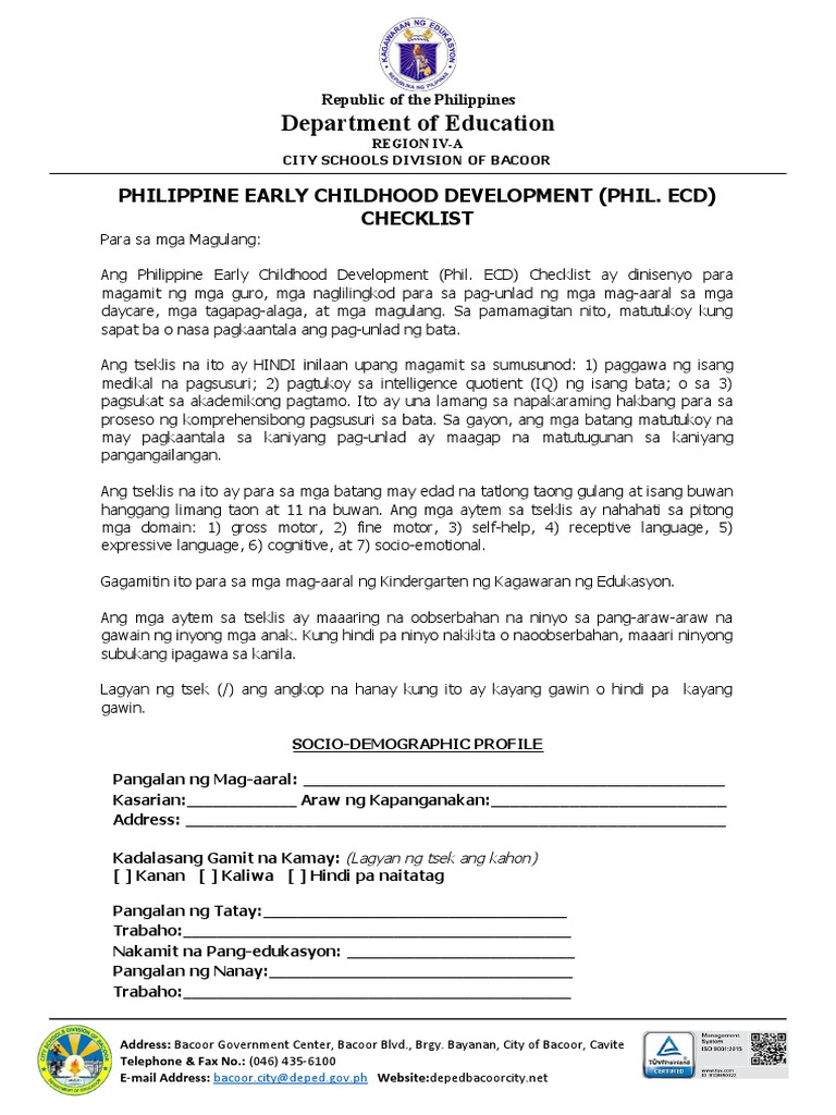 Phil ECD Tagalog Form 2021 | PDF
