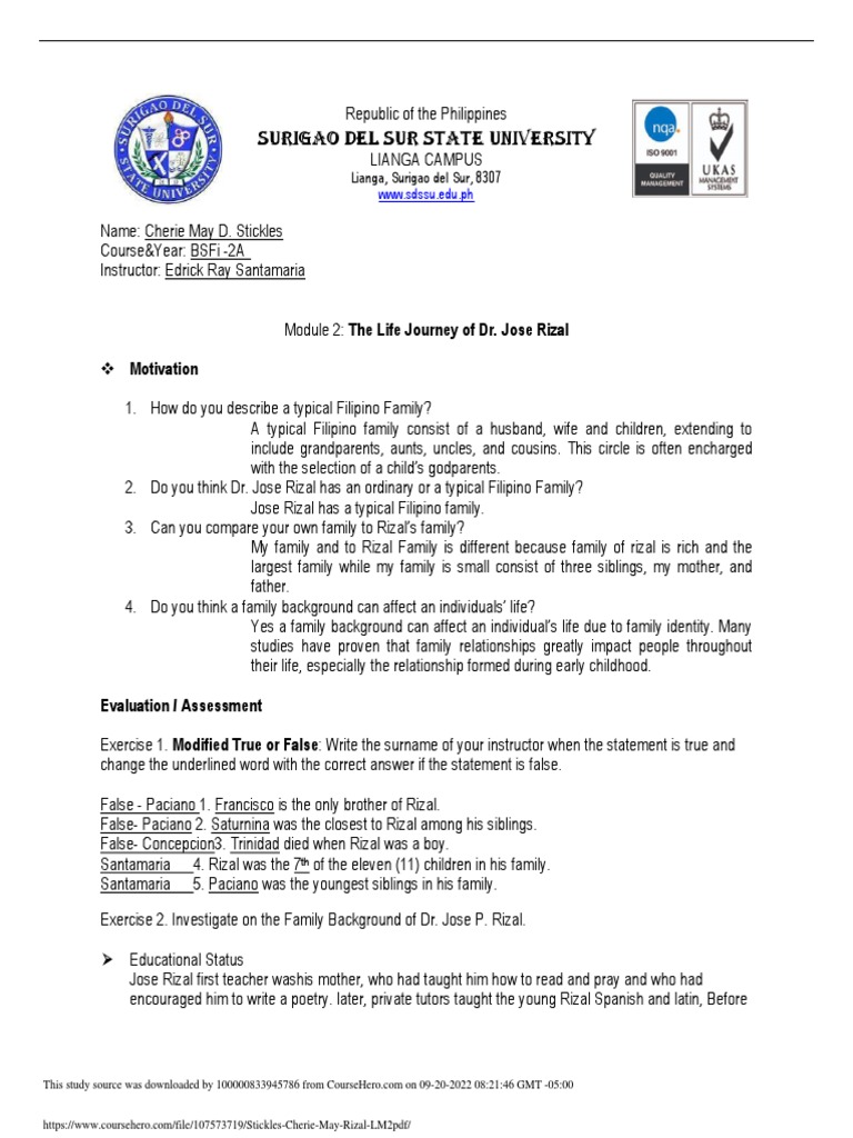Stickles Cherie May Rizal LM2 PDF | PDF | Philippines