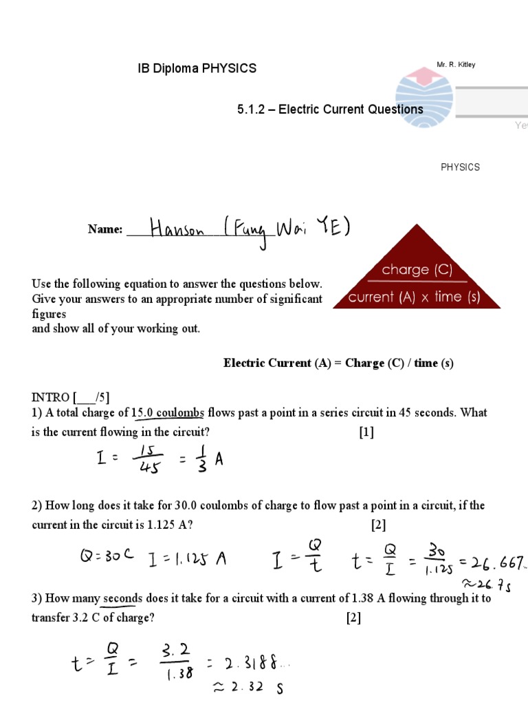 8.29.22-CW 5.1.2 Electric Current Questions | PDF | Electric Current ...