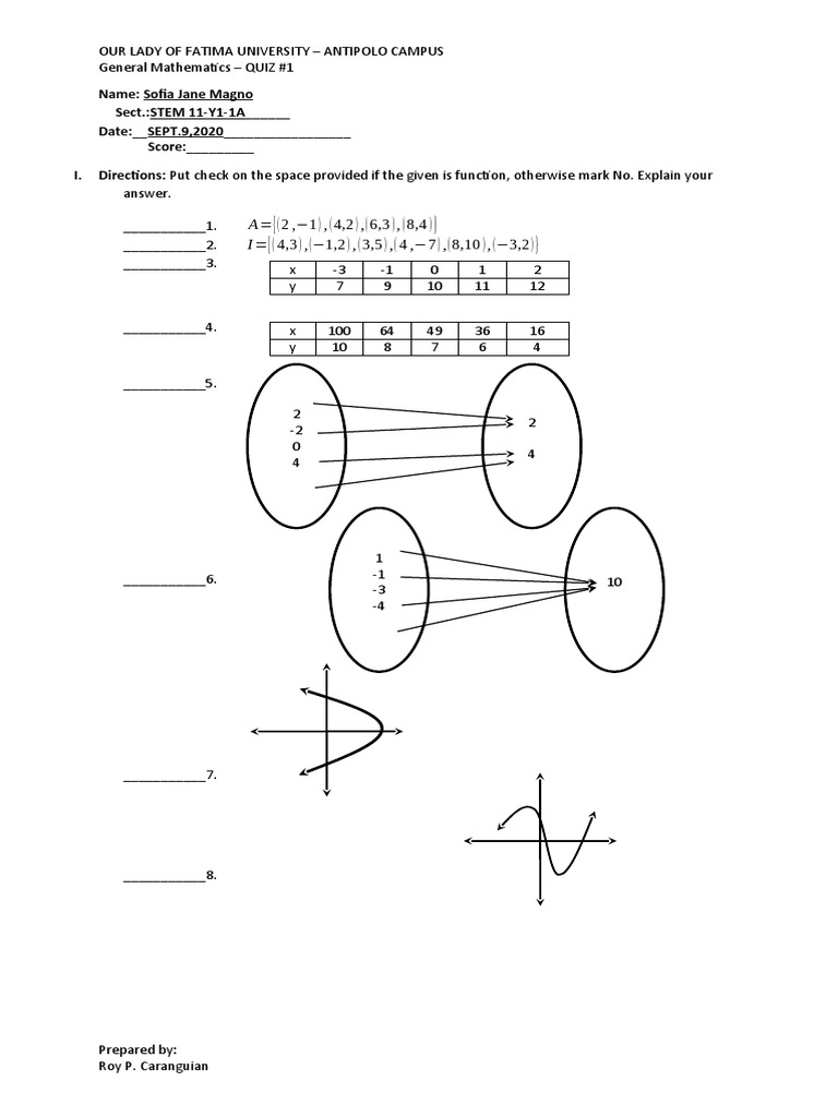 Assesment On Functions-And-Relations Opi | PDF