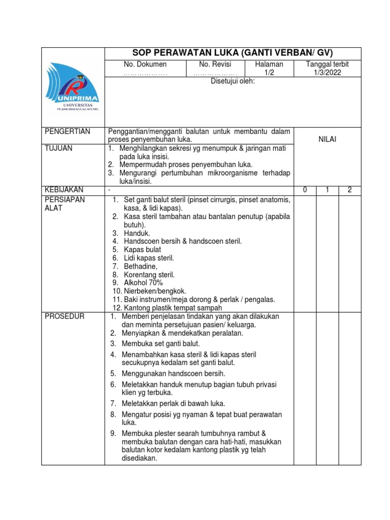 Sop Perawatan Luka (Ganti Verban) | PDF
