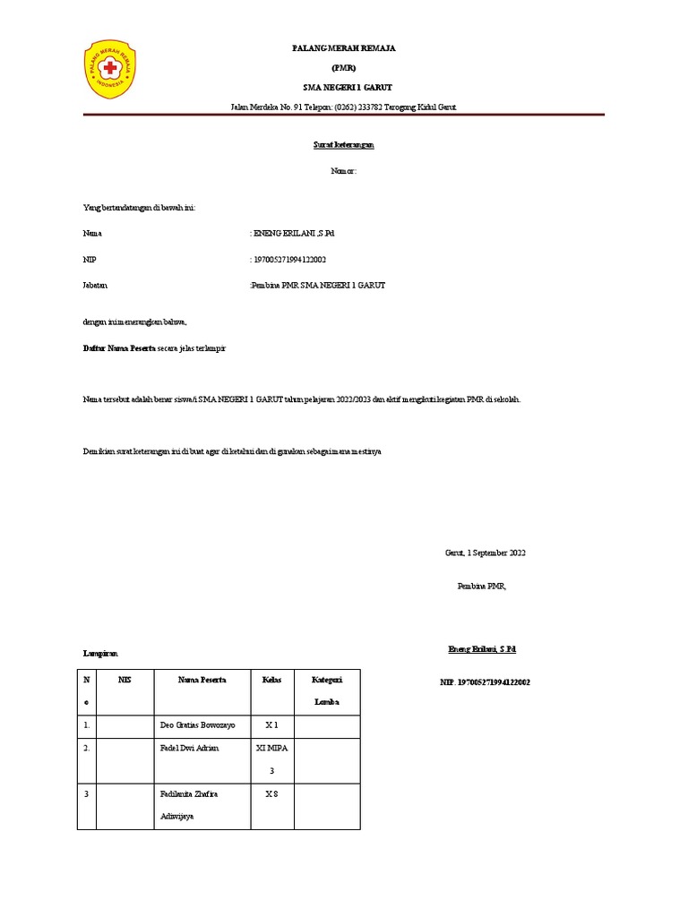 Surat Keterangan PMR | PDF