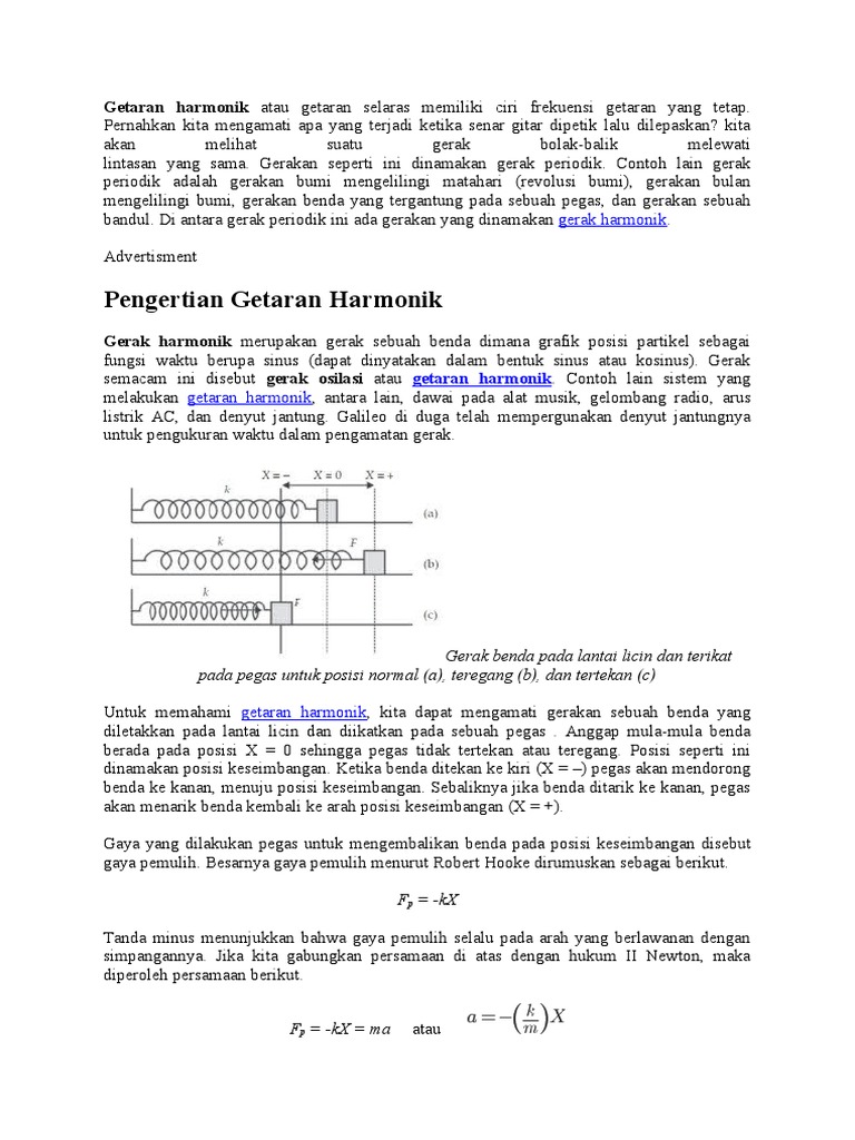 Getaran Harmonik Atau Getaran Selaras Memiliki Ciri Frekuensi Getaran Yang Tetap | PDF