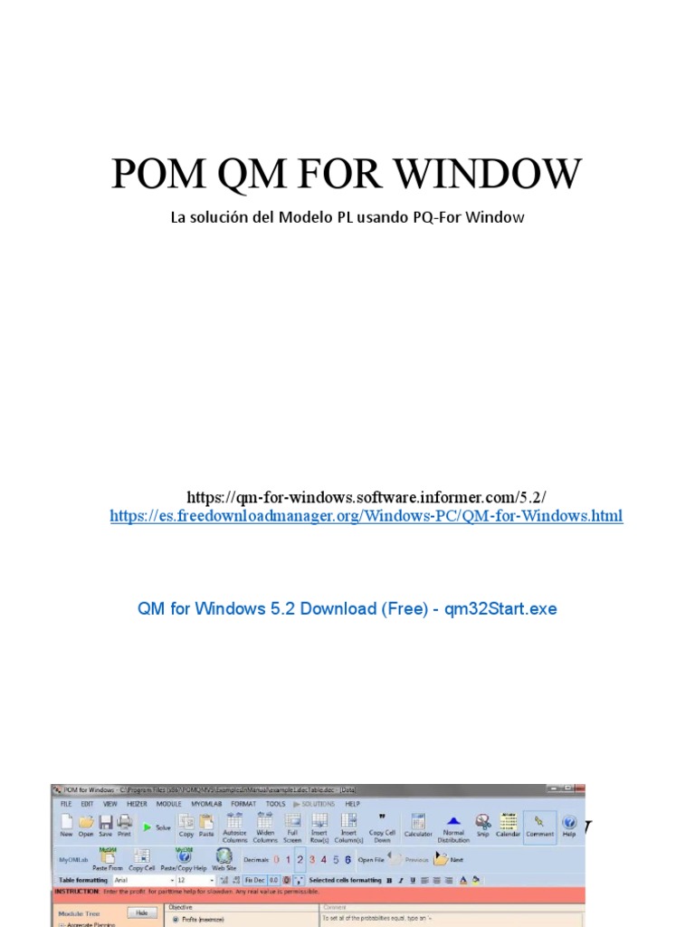 Solucion Del Modelo de Programación Lineal POM QM FOR WINDOW | PDF | Programación lineal ...