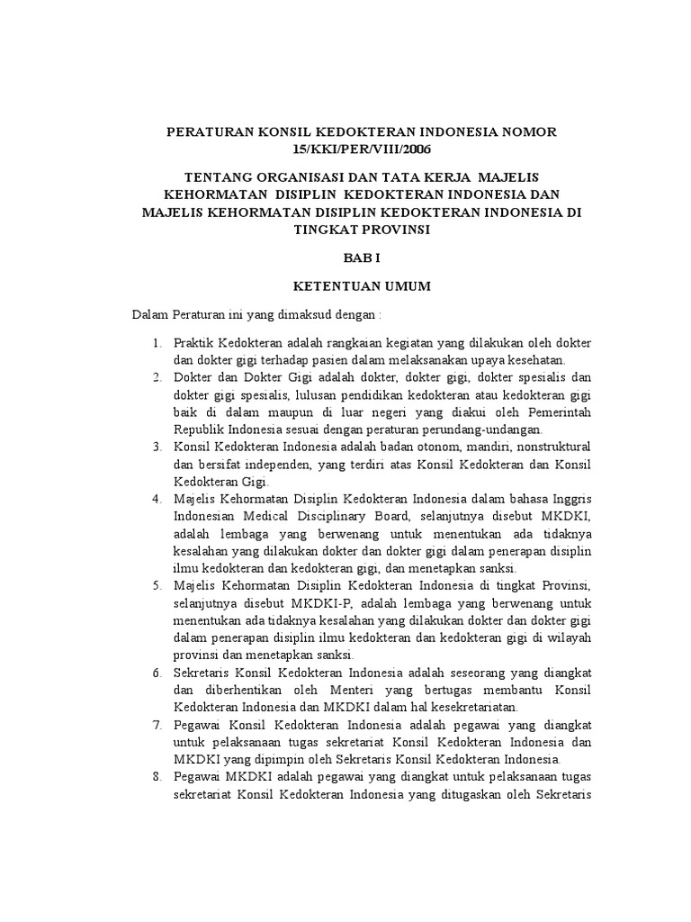 Resume Peraturan Konsil Kedokteran Indonesia Nomor 15 | PDF