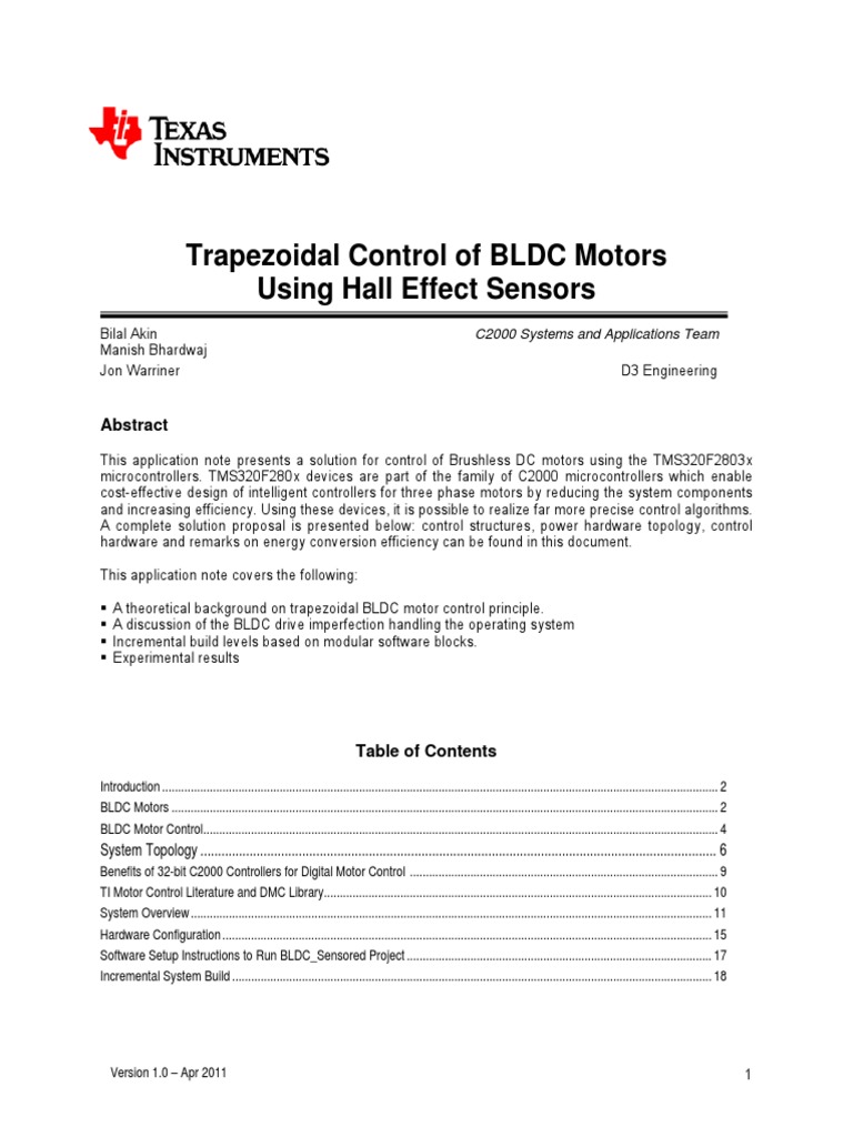 Trapezoidal Control of BLDC Motors Using Hall Effect Sensors | PDF | Electric Motor ...