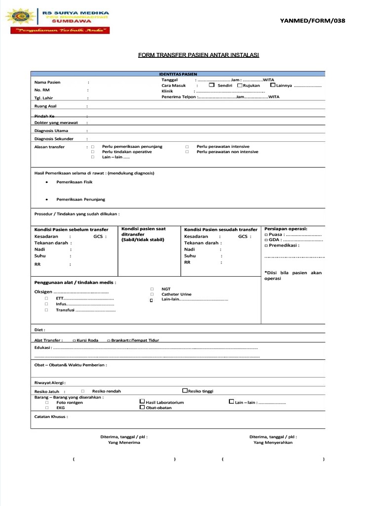 Form Transfer Pasien Antar Ruangan 1 | PDF