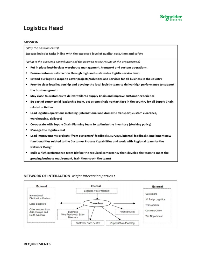 Logistics Head | PDF | Logistics | Supply Chain