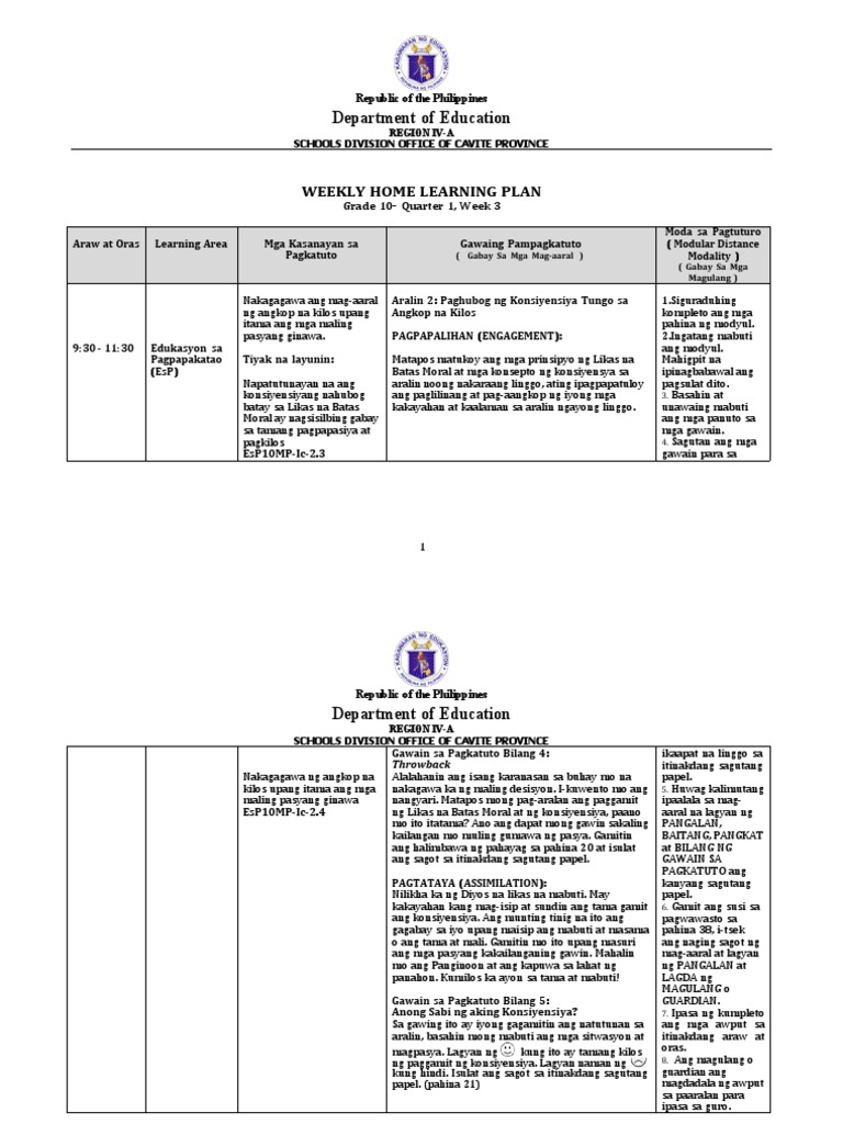 ESP Grade 10 Q1 W4 | PDF