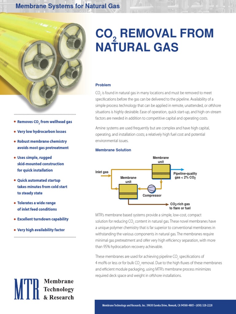 MTR Brochure CO2 Removal | PDF | Membrane | Natural Gas