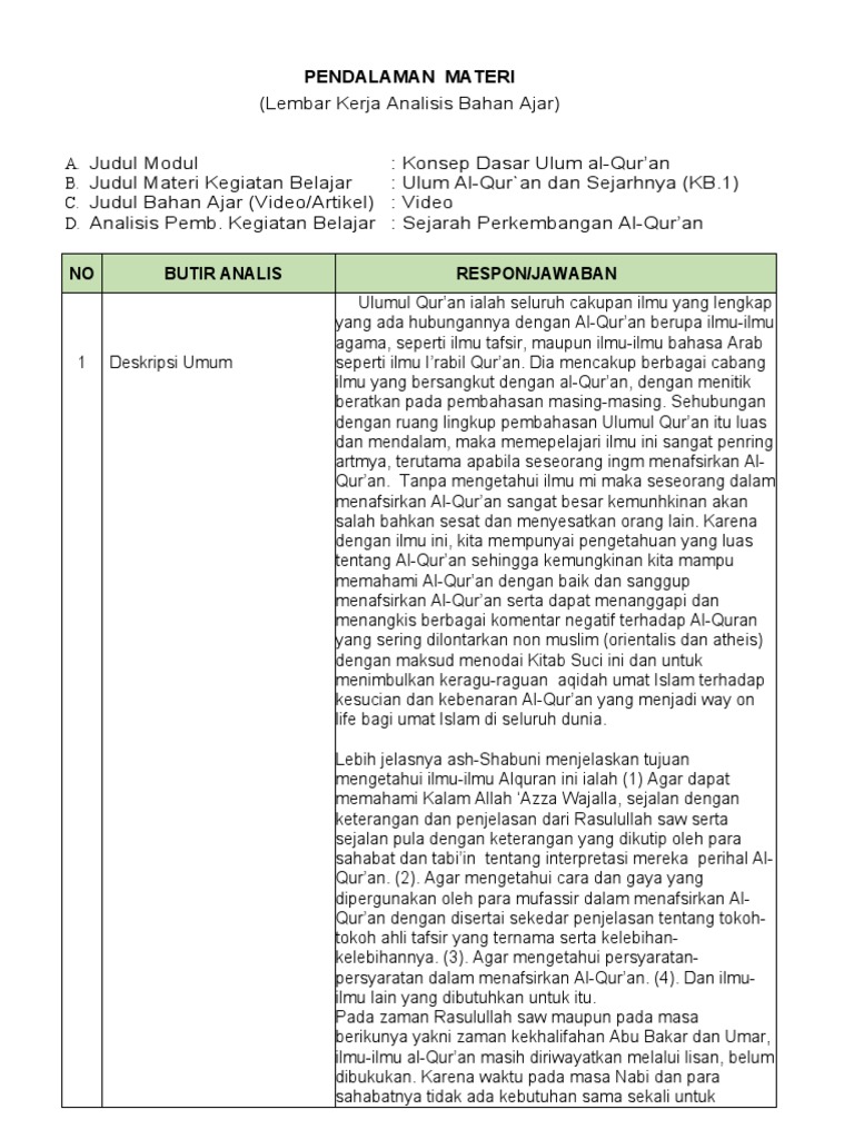 Analisa Bahan Ajar KB 1 | PDF