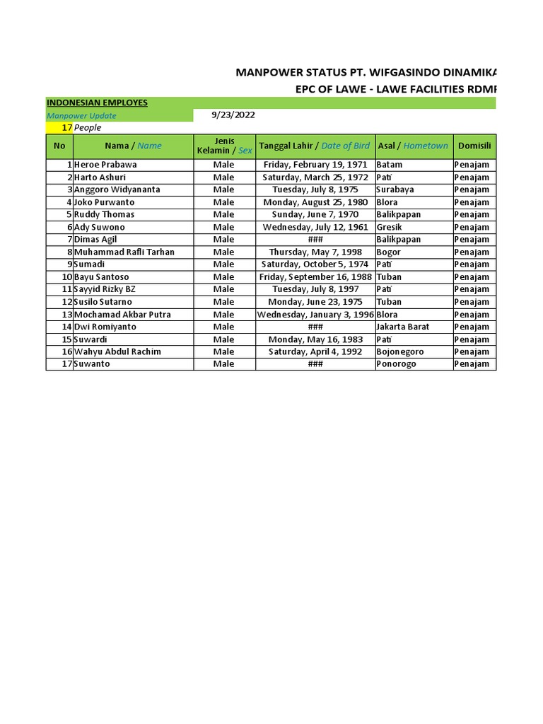 Wifgas - Manpower Update | PDF