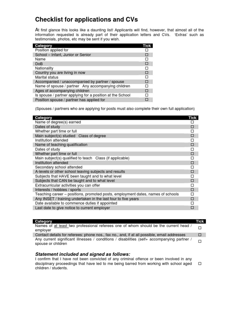 Applicant Checklist | PDF