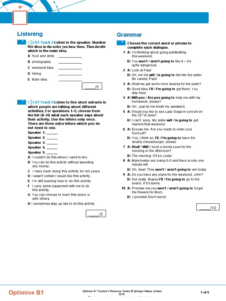 OPT B1 Unit Test 4 Standard | PDF