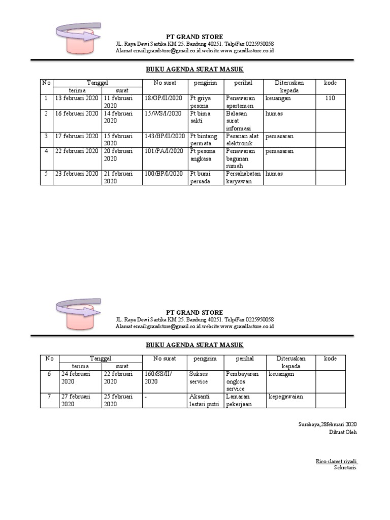 Buku Agenda PT Grand Store | PDF