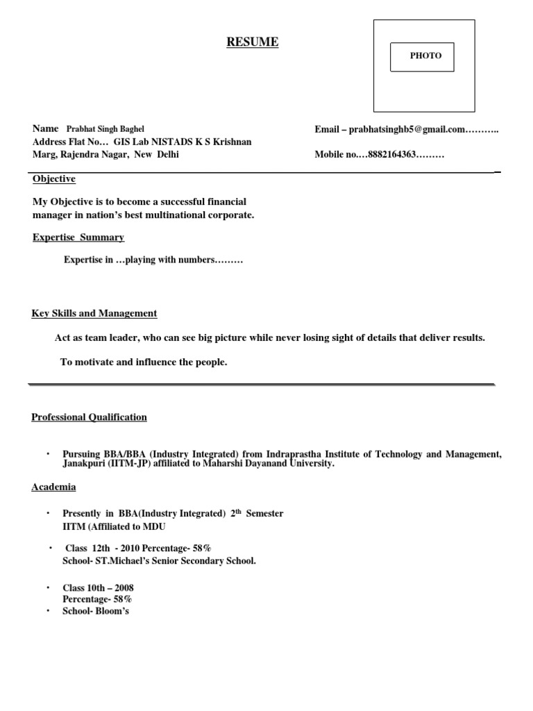 Resume For Bba - New | PDF