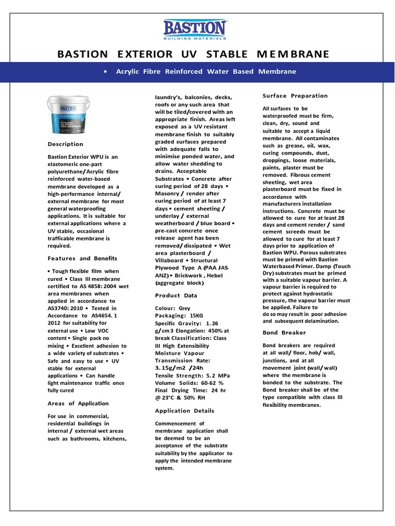 Bastion Exterior - UV - TDS | PDF | Concrete | Water