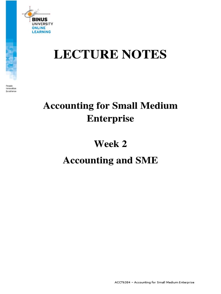 PJJ - Lecturer Notes - Pert 2 - Accounting and SME | PDF