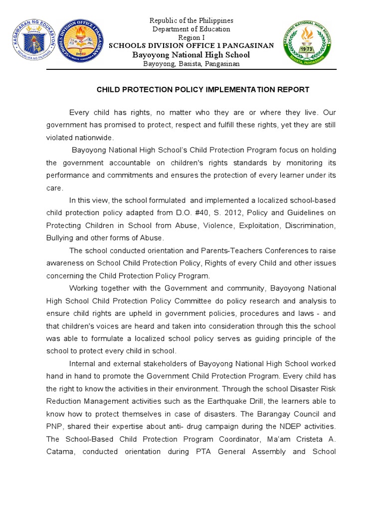 Child Protection Policy Implementation Report | PDF | Child Protection ...