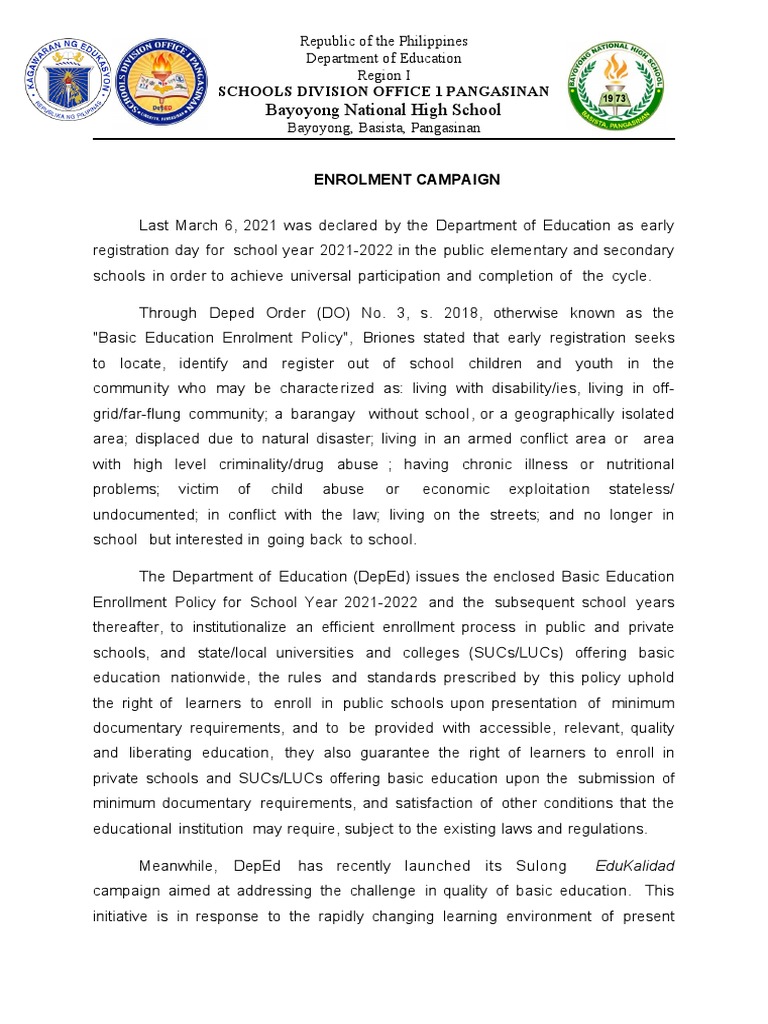 Enrolment Campaign | PDF | Learning