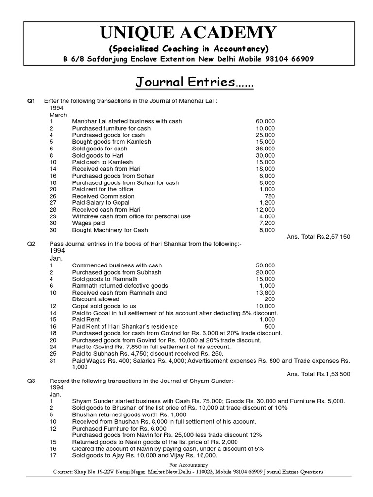 Journal Entries Questions 123 | PDF | Cheque | Discounting