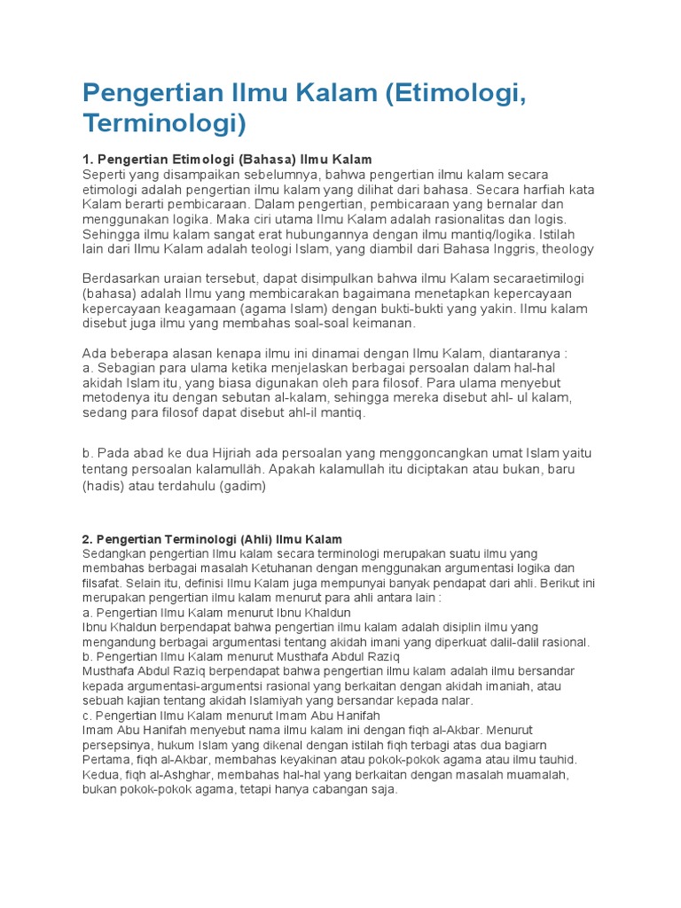 Pengertian Ilmu Kalam | PDF