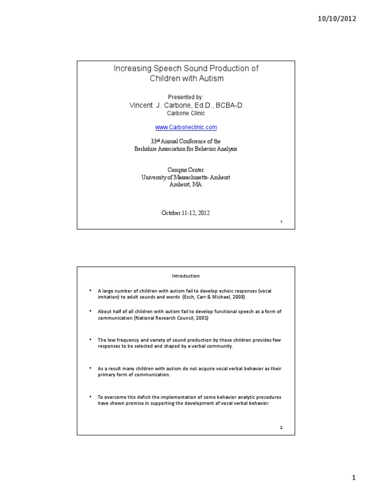 Increasing Speech Sound Production Od Children With Autism | PDF ...
