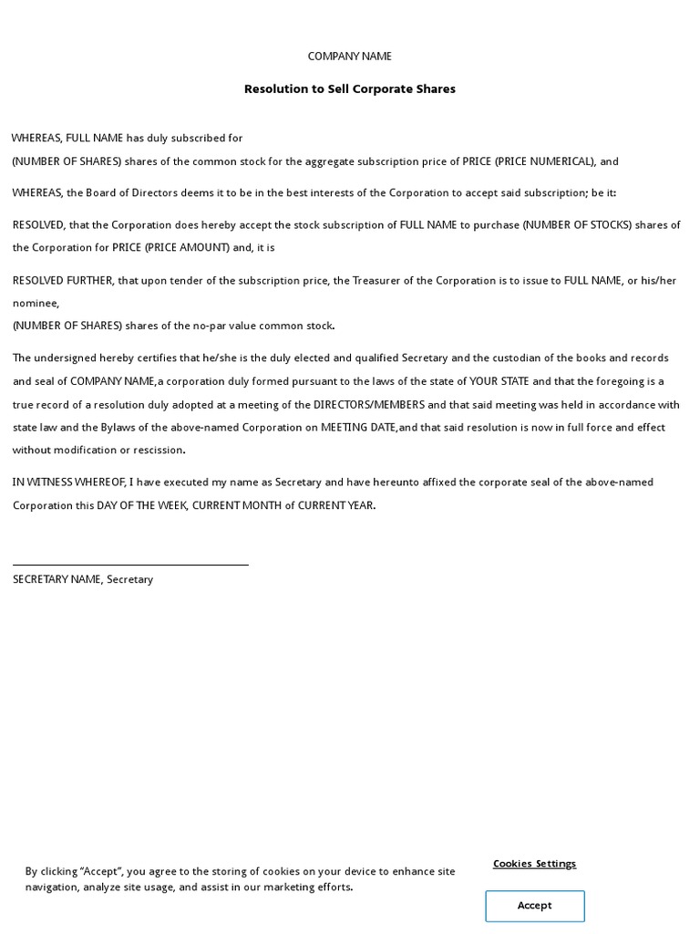 Resolution To Sell Corporate Shares | PDF