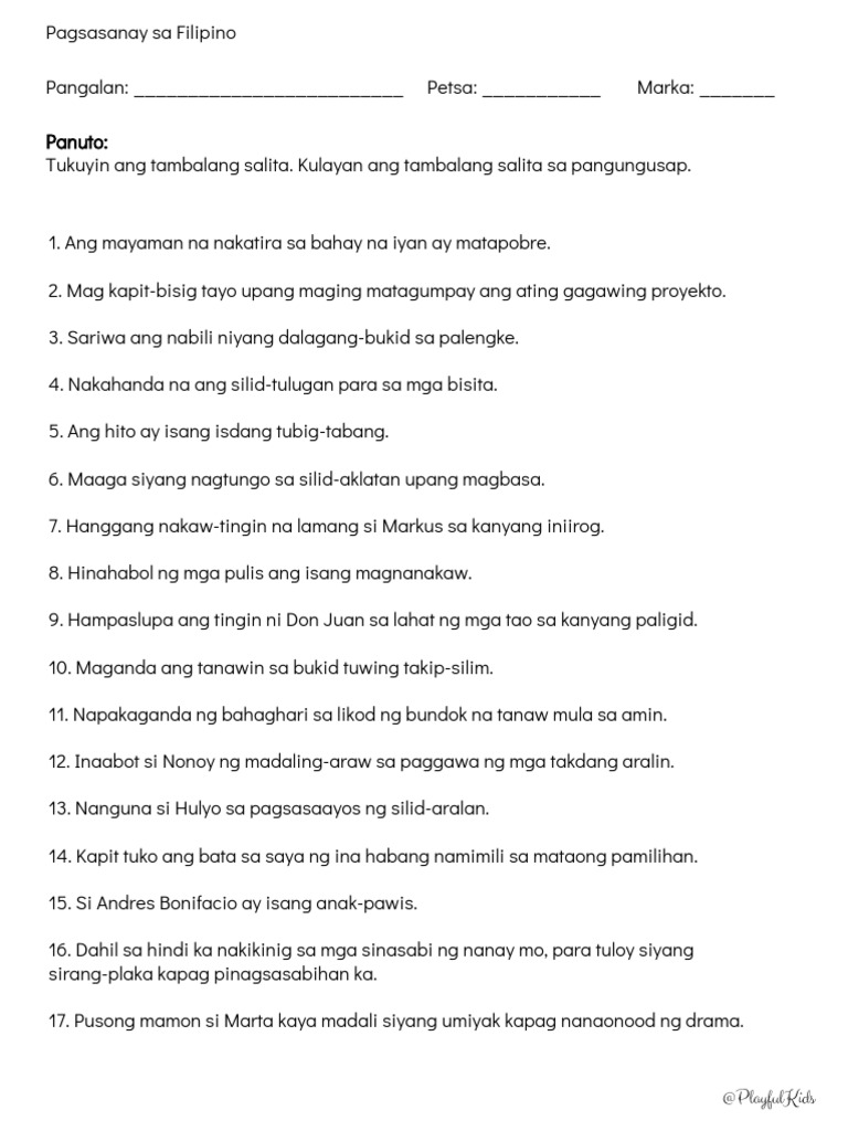 #Tambalang Salita Worksheets | PDF #Tambalang Salita Worksheets | PDF