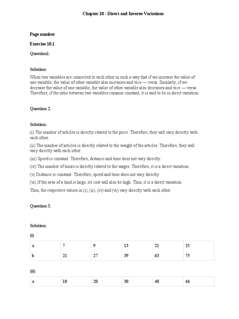 Chapter - 10. Direct and Inverse Variations | PDF | Speed | Metrology