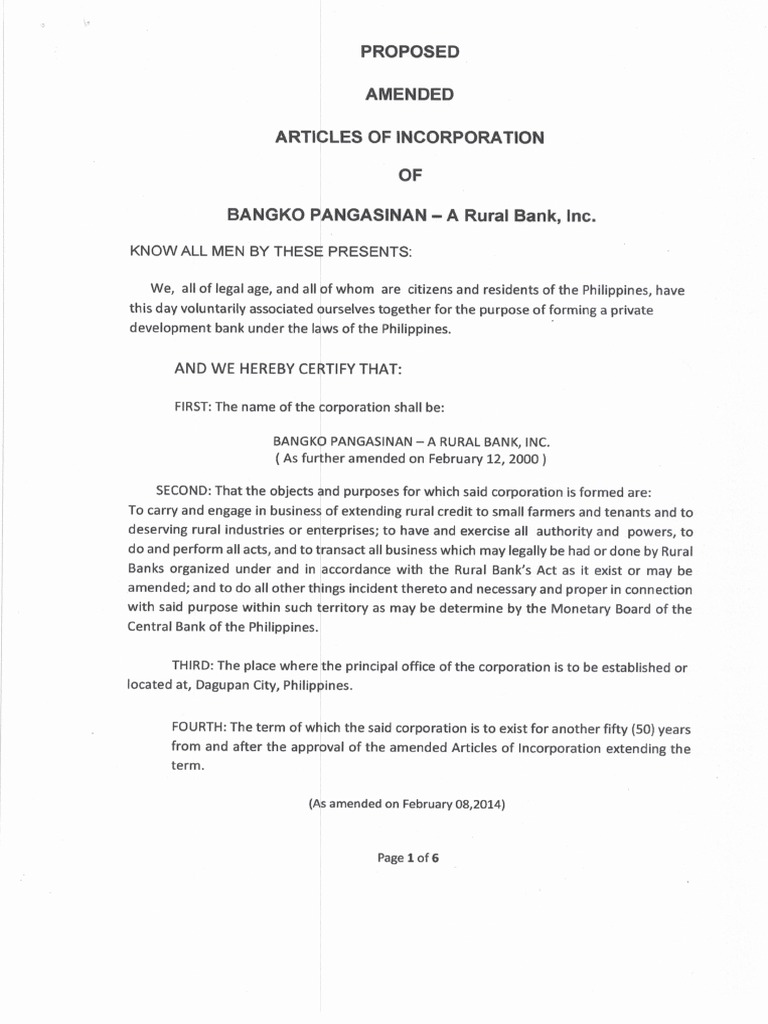 Proposed Amended Articles of Incorporation | PDF