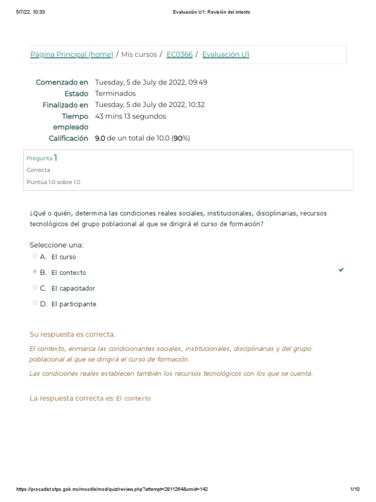 Evaluación U1 - Revisión Del Intento | PDF | Evaluación | Ciencia cognitiva