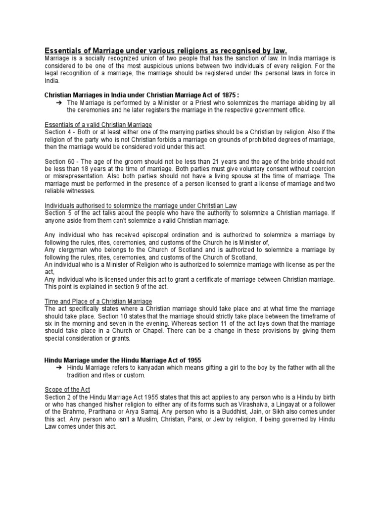 Essentials of Marriage in India Under Hindu, Muslim, Christian Personal ...
