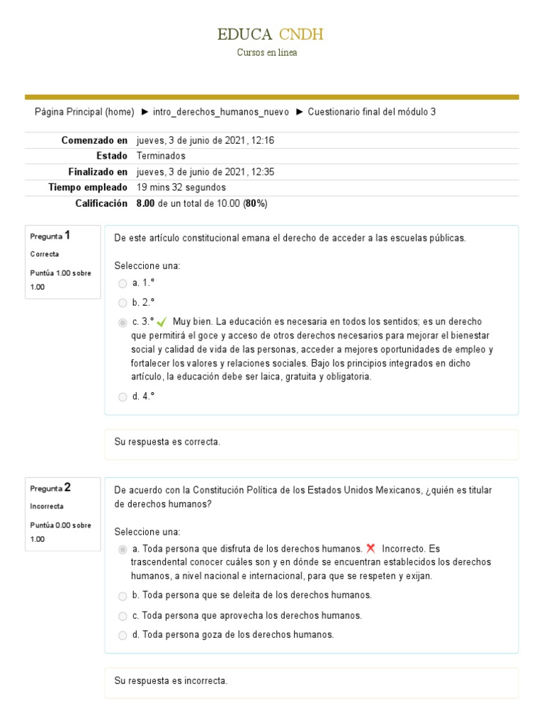 Cuestionario Final Del Módulo 3. | PDF | Derechos humanos | Constitución