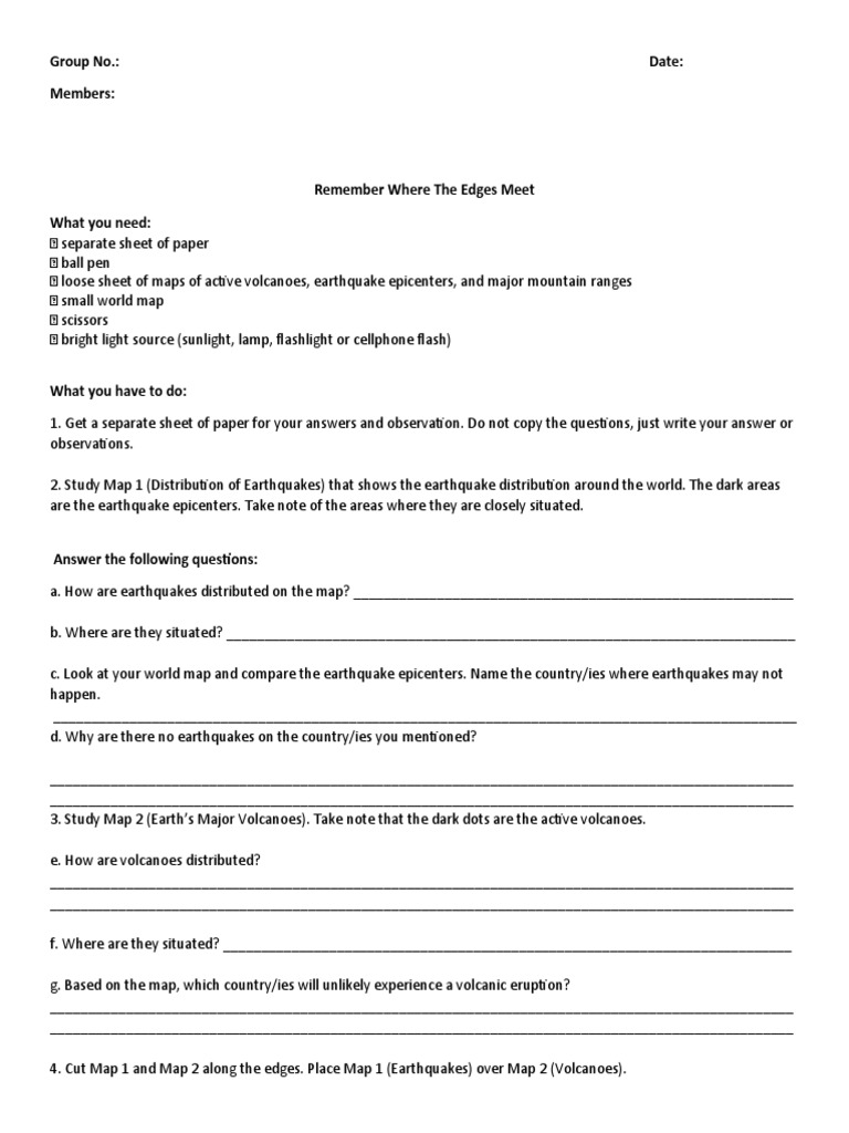 Earthquake and Volcano Mapping Activity | PDF | Volcano | Earthquakes