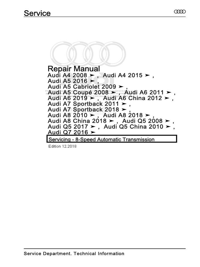 Servicing 8-Speed Automatic Transmission | PDF | Audi | Automatic ...