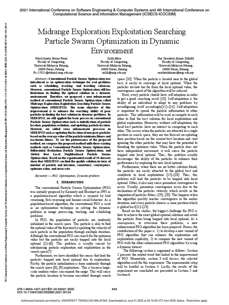 Midrange Exploration Exploitation Searching Particle Swarm Optimization in Dynamic Environment ...
