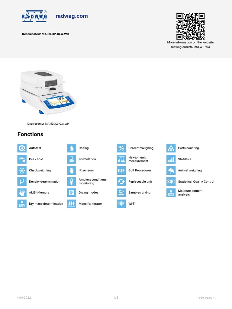Fiche Technique Dessiccateur MA50.X2.IC.A.WH - Radwag | PDF ...
