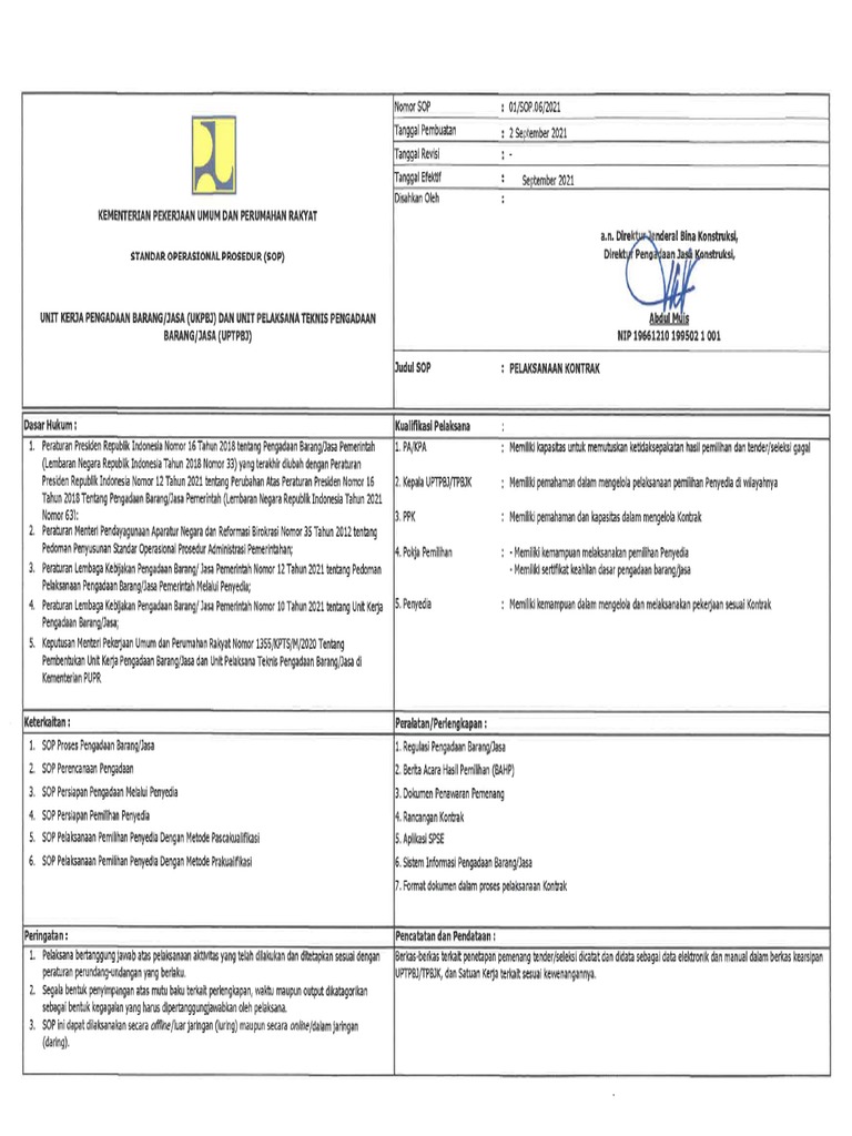 Sop-06a Pelaksanaan Kontrak - TTD | PDF