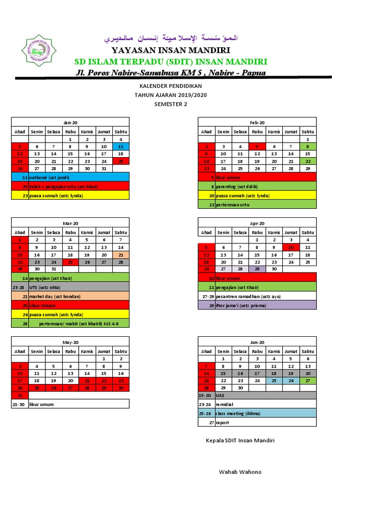 Kalender Pendidikan SDIT IM | PDF
