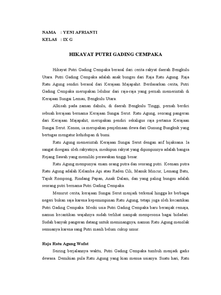 Cerpen - Hikayat Putri Gading Cempaka | PDF