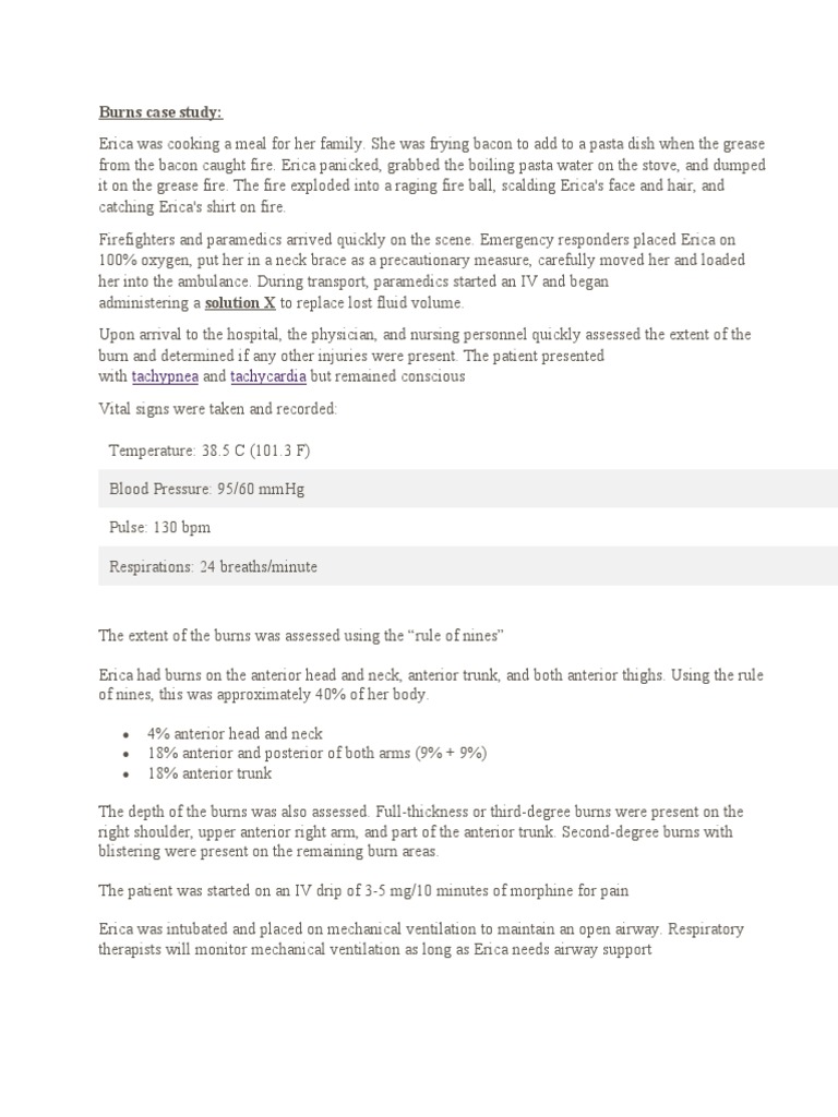 Burns Case Study (Erica) | PDF | Burn | Clinical Medicine