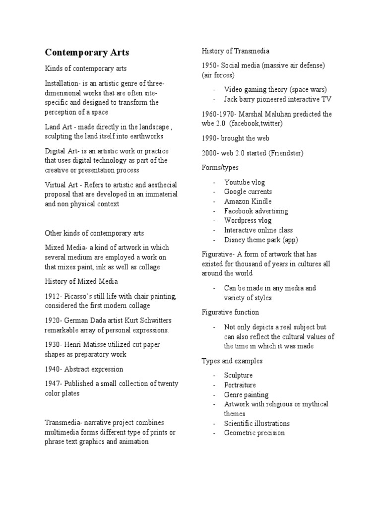 Overview of Contemporary Arts Forms | PDF | Paintings | Collage