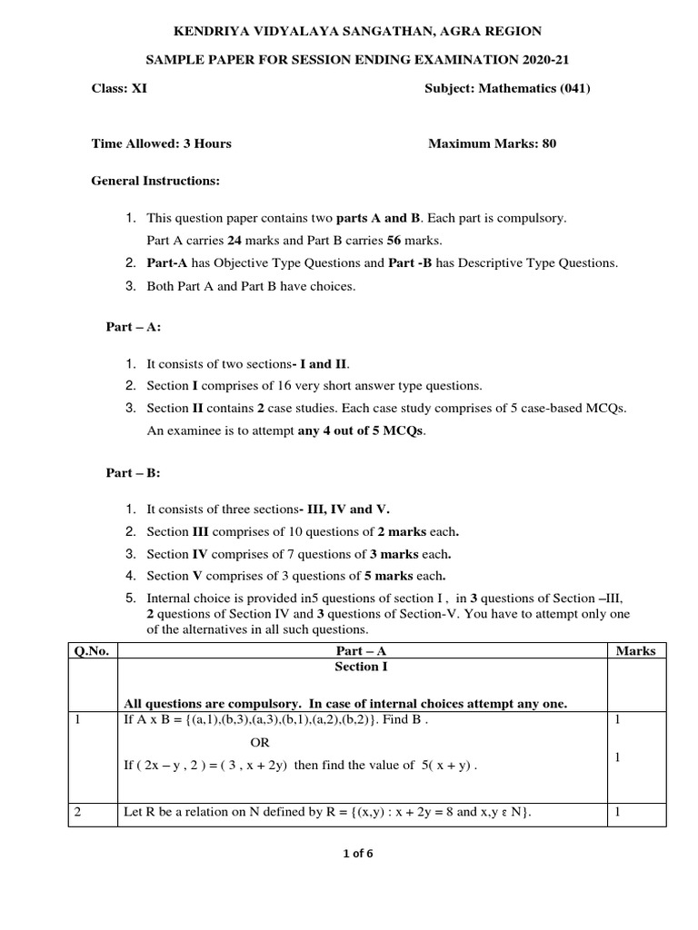 Class 11 Math Sample Paper 2020-21 | PDF | Function (Mathematics ...